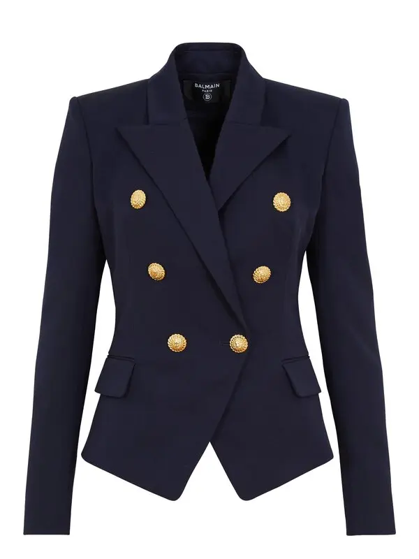 Balmain Fitted Wool Double-breasted Jacket - Navy