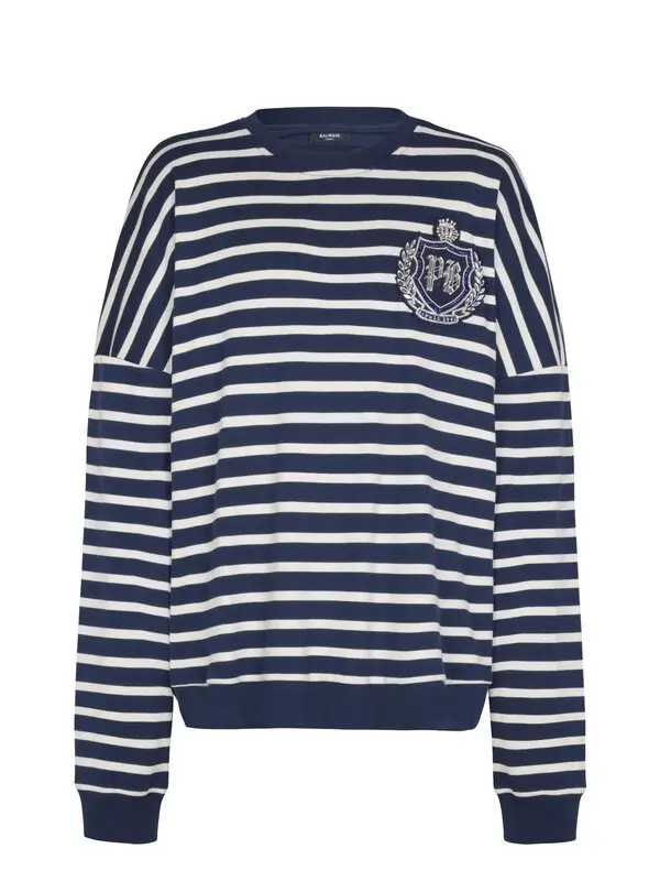 Balmain Breton Striped College Emblem Sweatshirt - Blue