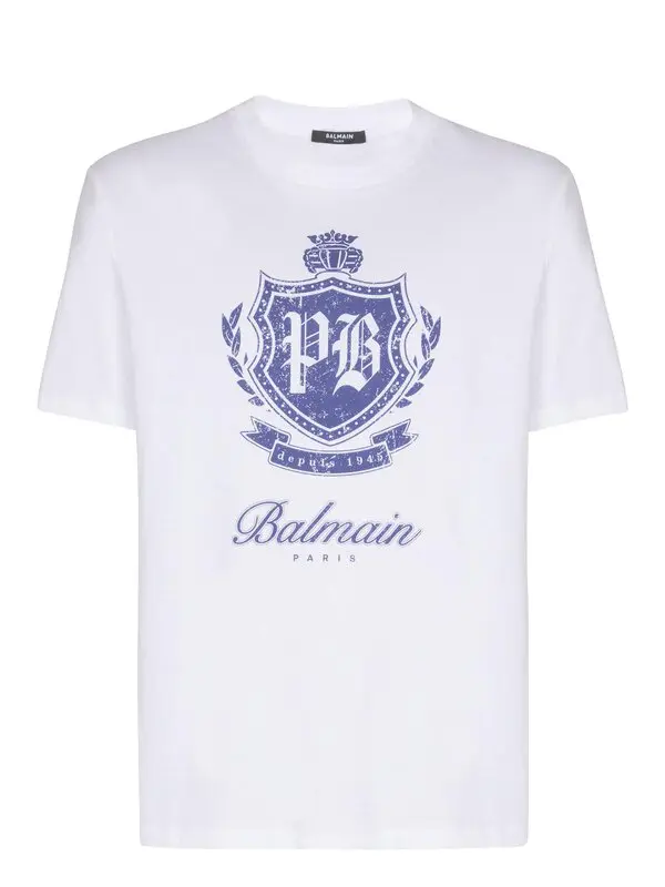 Balmain Short-sleeved T-shirt With College Emblem Print - White