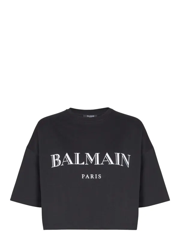 Balmain Boxy Cropped T-shirt With Logo - Black