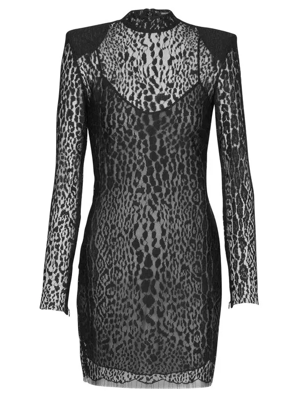 Balmain Leopard Pattern Lace Bodycon Dress - Black