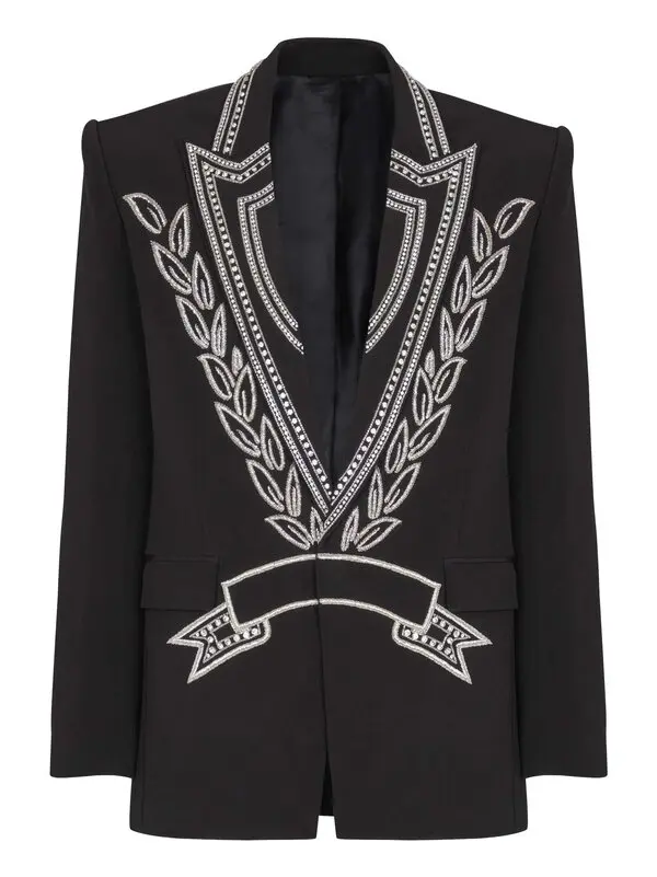 Balmain Crepe Jacket With Crystals - Black