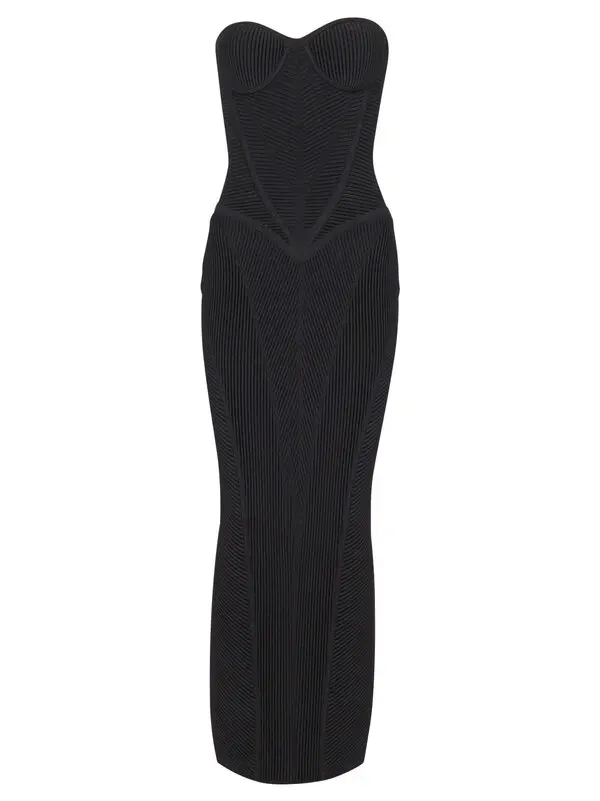 Balmain Long Strapless Knit Dress - Black