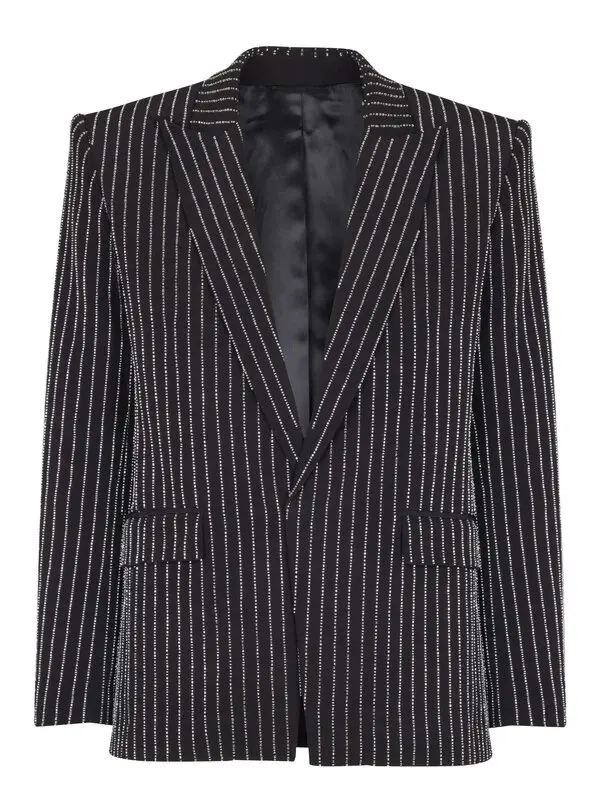 Balmain Wool Jacket With Crystal Stripes - Black
