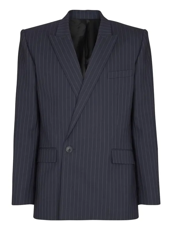 Balmain Wool Pinstripe Blazer - Navy