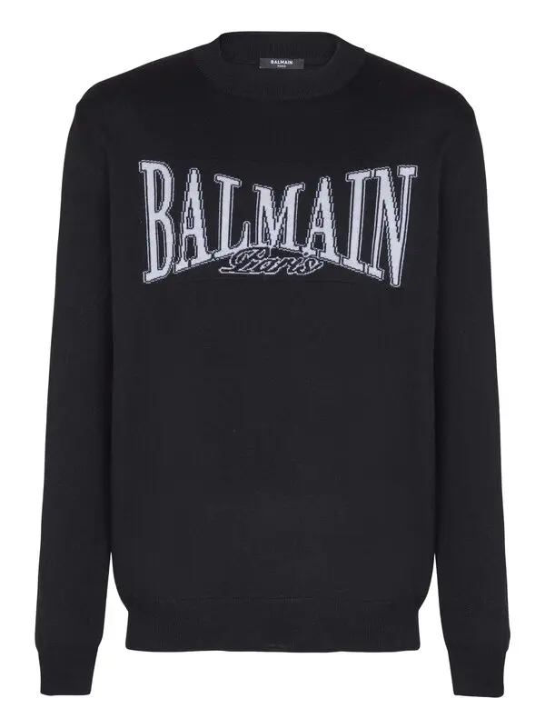 Balmain College Jacquard Knit Jumper - Black