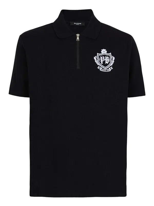 Balmain Short-sleeved College Emblem Polo - Black
