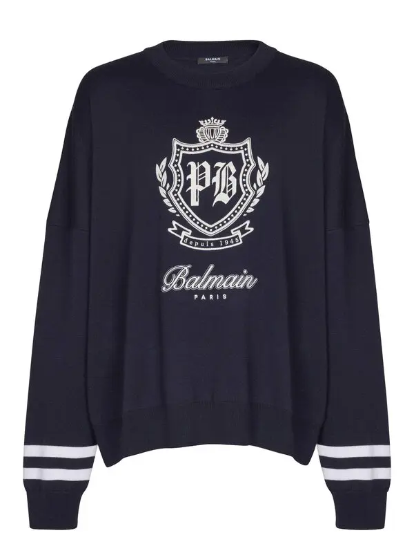 Balmain College Emblem Knit Jumper - Navy