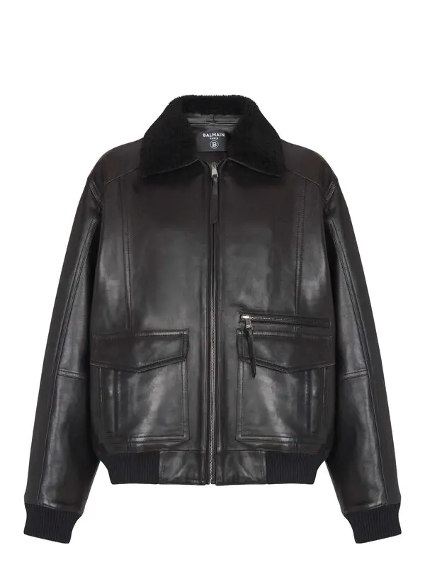 Balmain Lambskin Aviator Bomber Jacket - Black