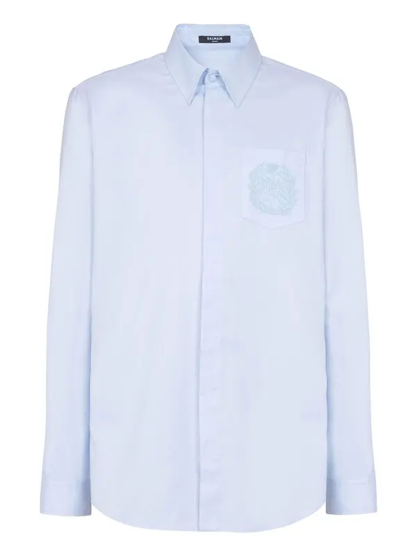 Balmain Cusson Embroidered Cotton Shirt - Blue