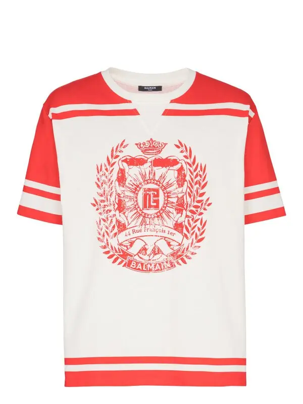 Balmain Varsity T-shirt With Écusson Print - Red