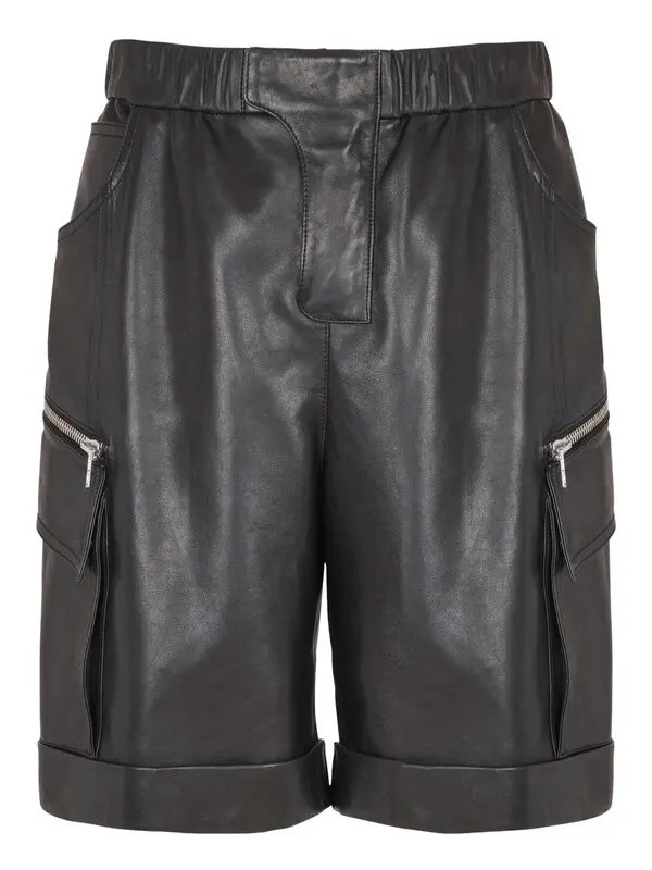 Balmain Leather Cargo Bermuda Shorts - Black
