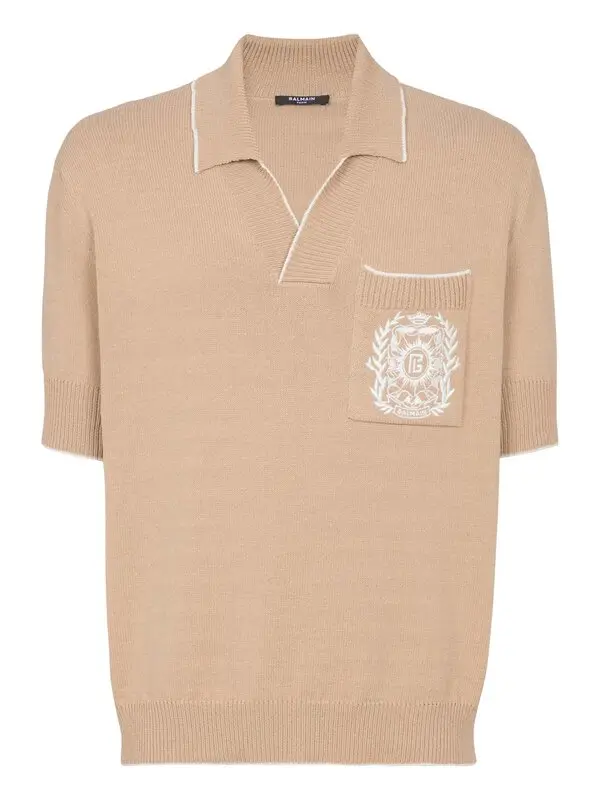 Balmain Cusson Embroidered Knit Polo Shirt - Beige