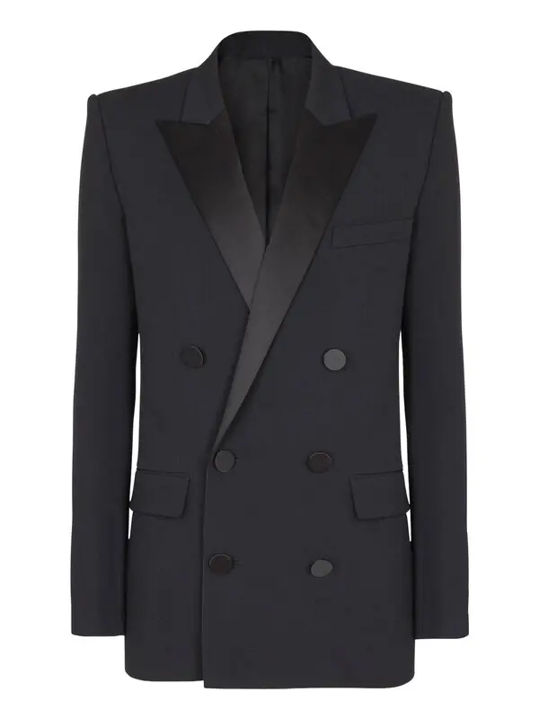 Balmain Grain De Poudre Blazer With Satin Lapels - Black