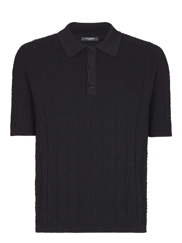 Balmain Monogram Knit Polo Shirt - Black