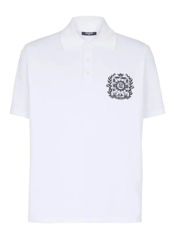 Balmain Cotton Polo Shirt With Écusson Print - White