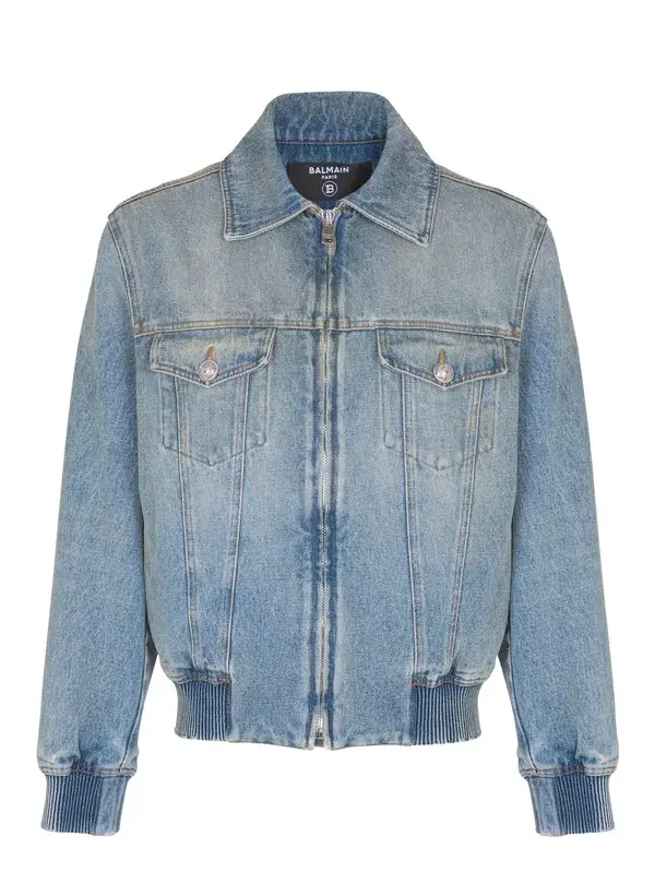 Balmain Lined Cropped Denim Jacket - Blue