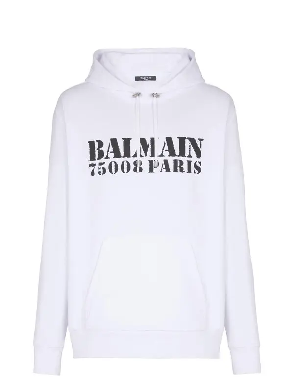 Balmain Stamp Printed Hoodie - White