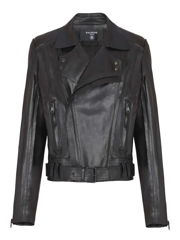 Balmain Lightweight Lambskin Biker Jacket - Black