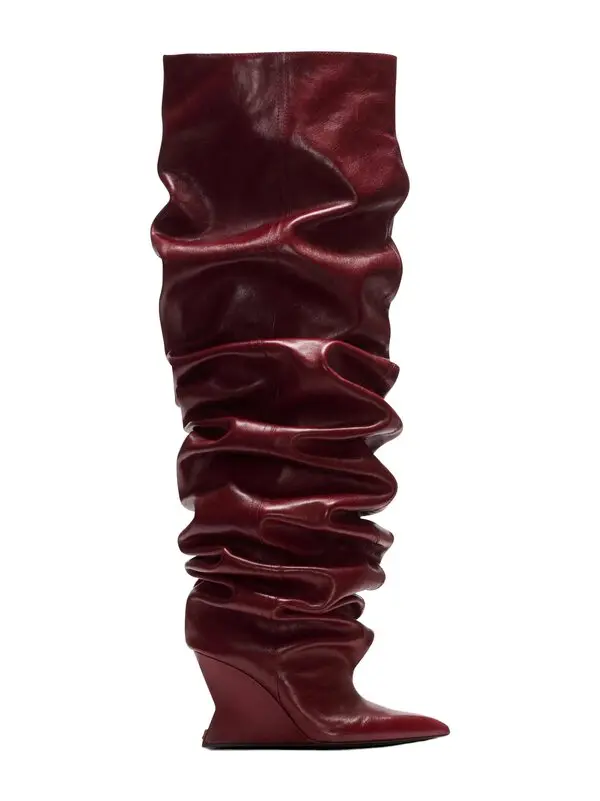 Balmain Wedge Thigh-high Boots - Burgundy