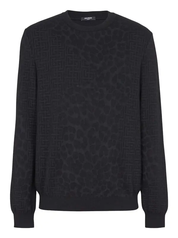 Balmain Monogram Knit And Leopard Pattern Jumper - Black