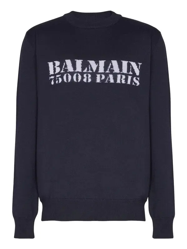 Balmain Stamp Merino Wool Jumper - Navy