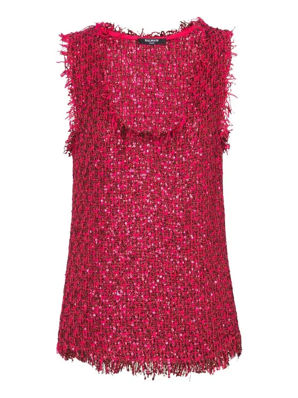 Balmain Glittered Tweed Top - Pink