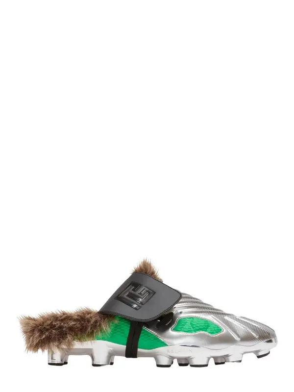 Balmain Half Time Faux Fur-lined Mules - Green