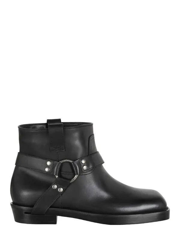 Balmain Calfskin Leather Biker Ankle Boots - Black
