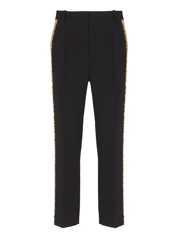 Balmain Embroidered Crepe Straight-leg Tailored Trousers - Black