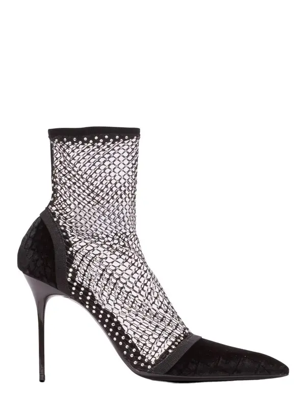 Balmain Mesh Heeled Ankle Boots - Black