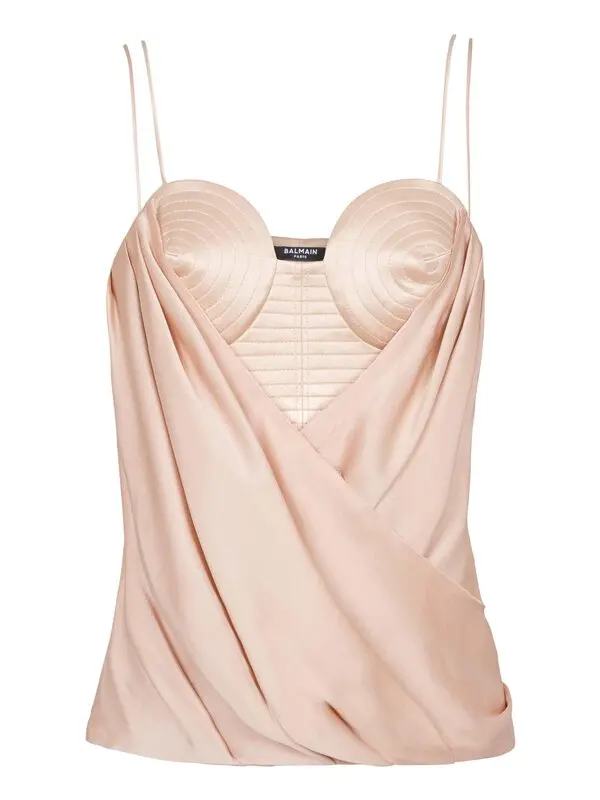 Balmain Strappy Draped Bustier Top - Beige