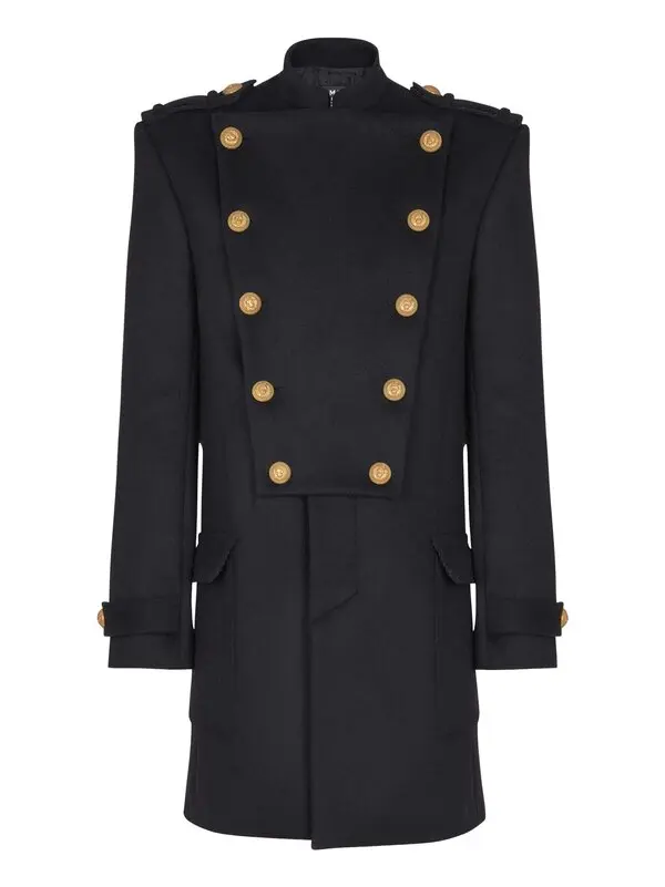 Balmain Wool And Cashmere Coat With Detachable Bib - Black