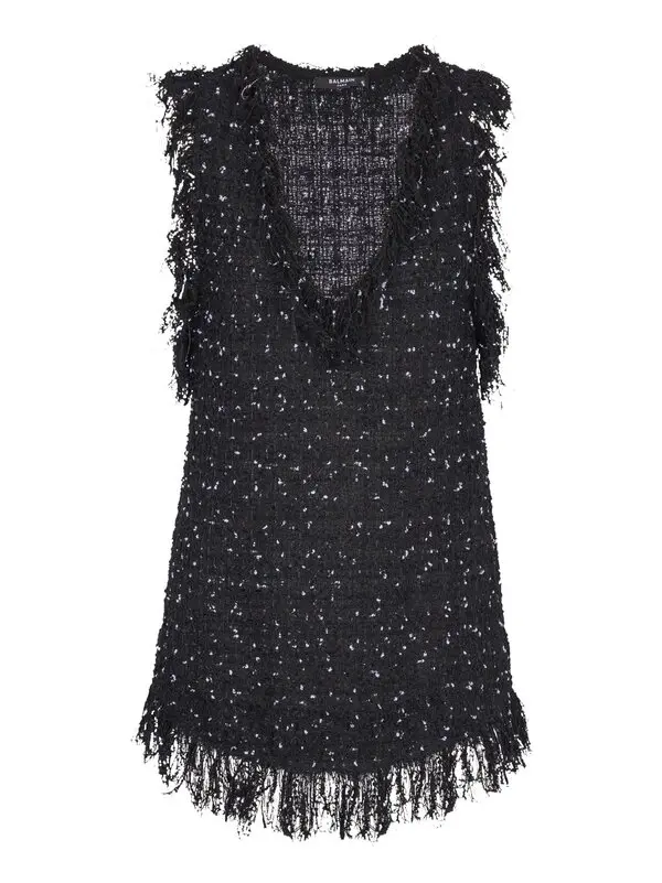Balmain Thin-strap Polka Dot Tweed Top - Black