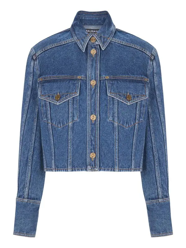 Balmain Cropped Denim Jacket - Blue