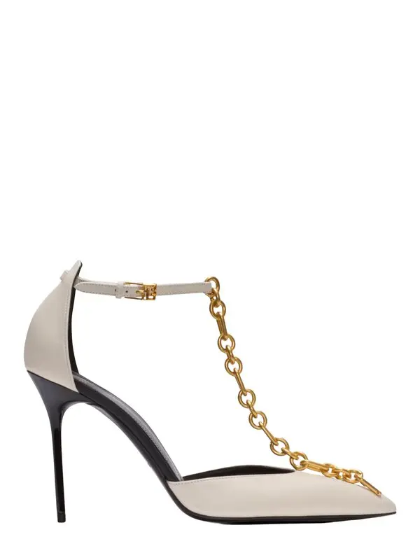 Balmain Sync Leather Stilettos With Chain Link Detailing - Beige