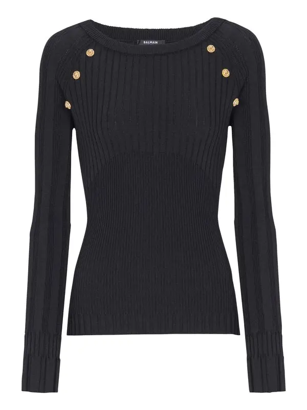 Balmain Knit Top With Lion Head Buttons - Black