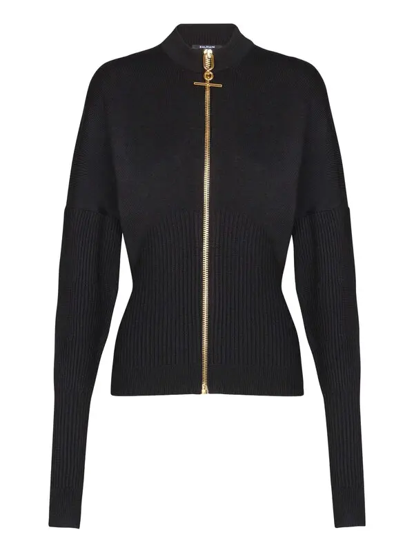 Balmain Zipped Knit Cardigan - Black