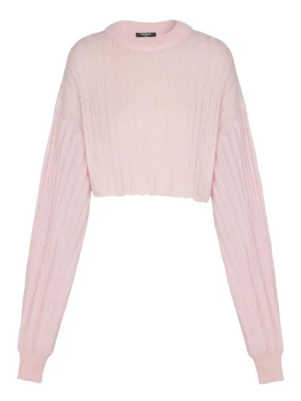 Balmain Cropped Mohair Jumper - Pink