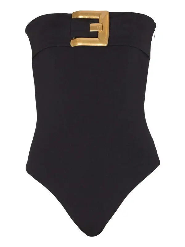 Balmain Crepe Bustier Bodysuit With Belt - Black