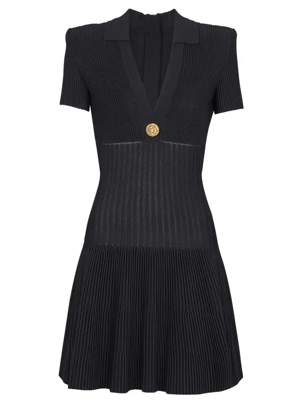 Balmain Short Flared Knit Dress - Black
