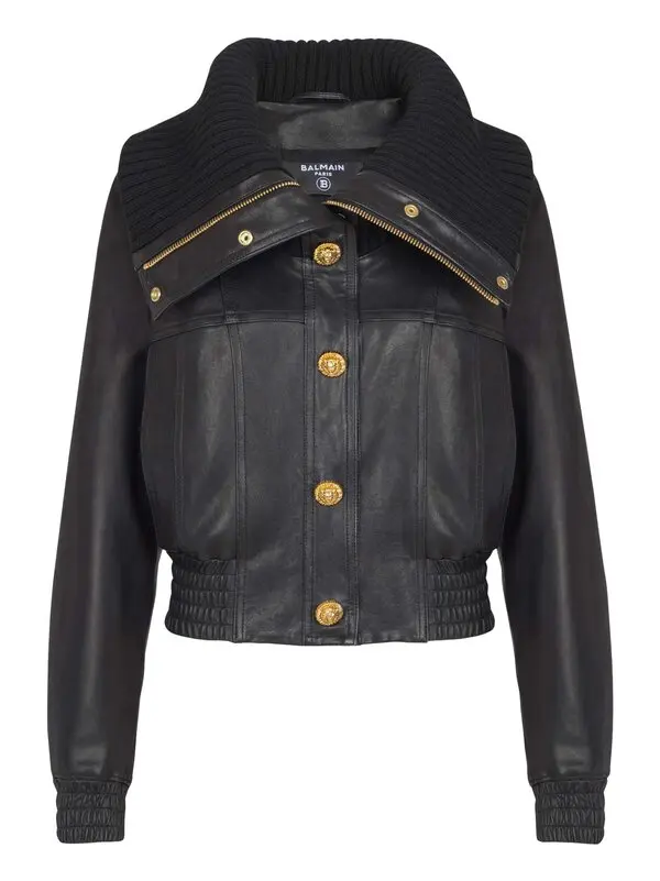 Balmain Lambskin And Knit Bomber Jacket - Black