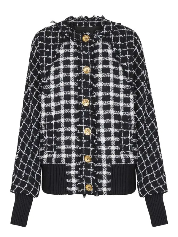 Balmain Oversized Bomber Jacket In Mixed Tweed - Black