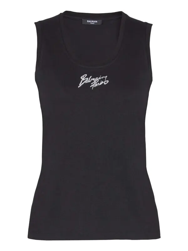 Balmain Relaxed Tank Top With Paris Brush Print - Black
