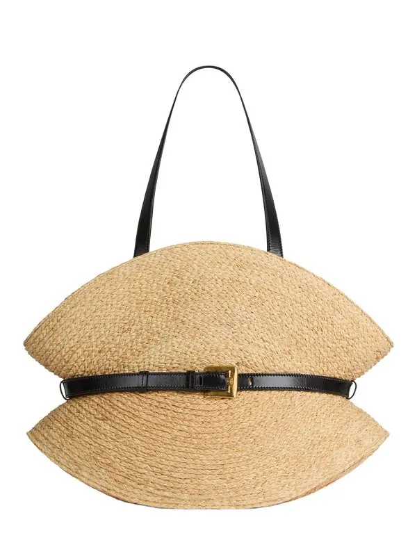 Balmain Shuffle Medium Bag In Raffia - Brown