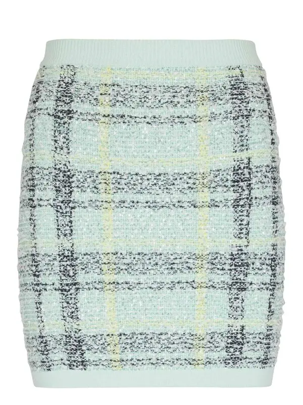 Balmain Short Skirt In Glitter Plaid Tweed - Green