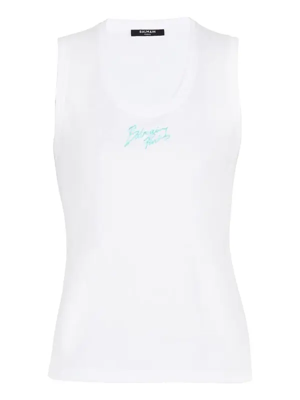 Balmain Relaxed Tank Top With Paris Brush Print - White