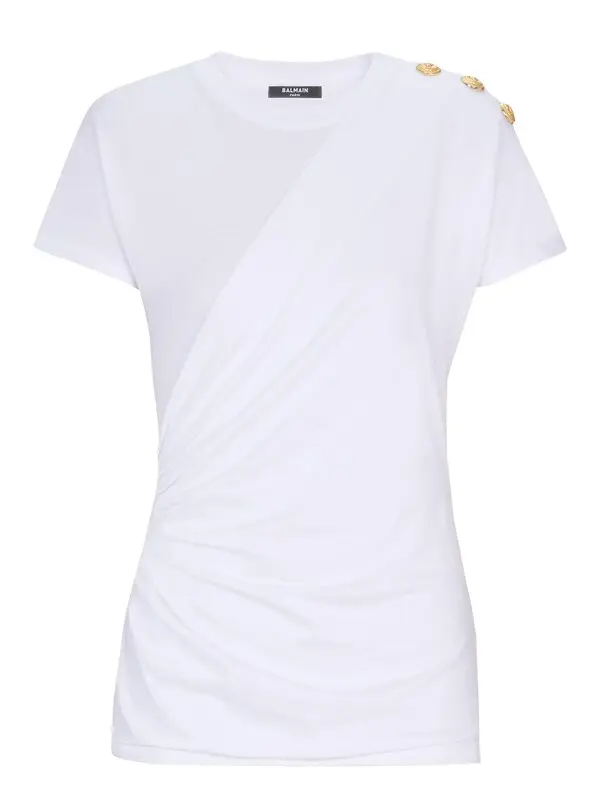Balmain Draped T-shirt With Lion Head Buttons - White
