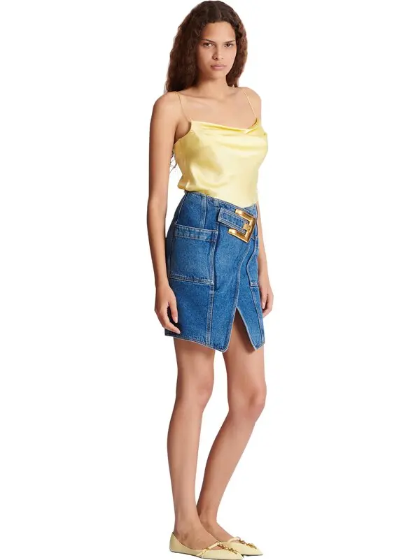 Balmain Mini Denim Skirt With Buckle Belt - Blue
