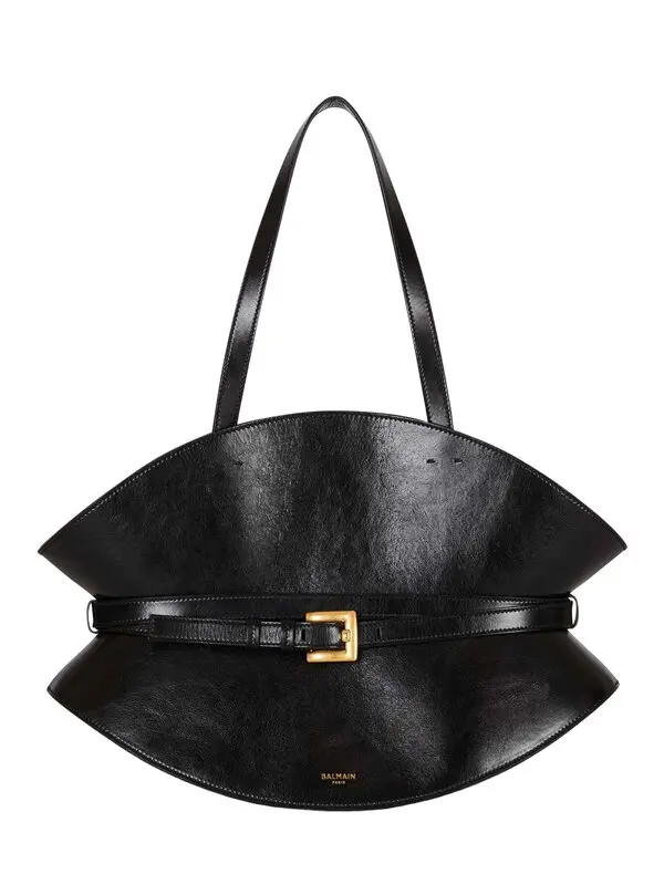 Balmain Shuffle Bag In Calfskin Leather - Black